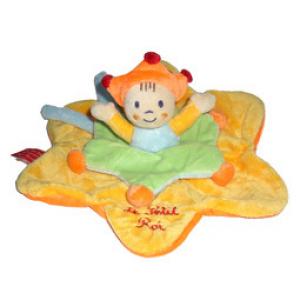 Doudou Le Petit Roi jaune, orange et vert plat en forme d'étoile ...